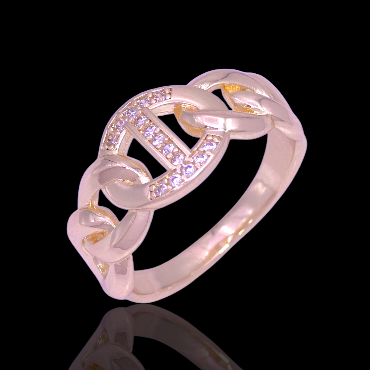 Gold Filled Oro Laminado Geneva Mariner Link CZ Ring | KUANIA