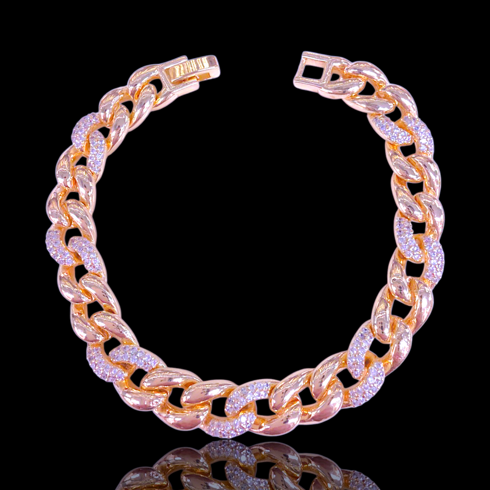 Oro Laminado Gold Filled Royal Curb Chain Zirconia Bracelet | KUANIA
